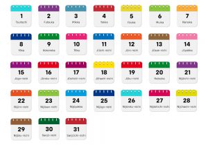 Dates, Days and Months in Japanese Language with Calendar Template
